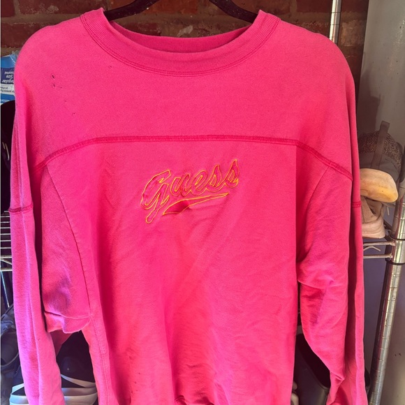 Guess | Sweaters | Guess Hot Pink Vintage Crew Neck Has A Few Holes At ...